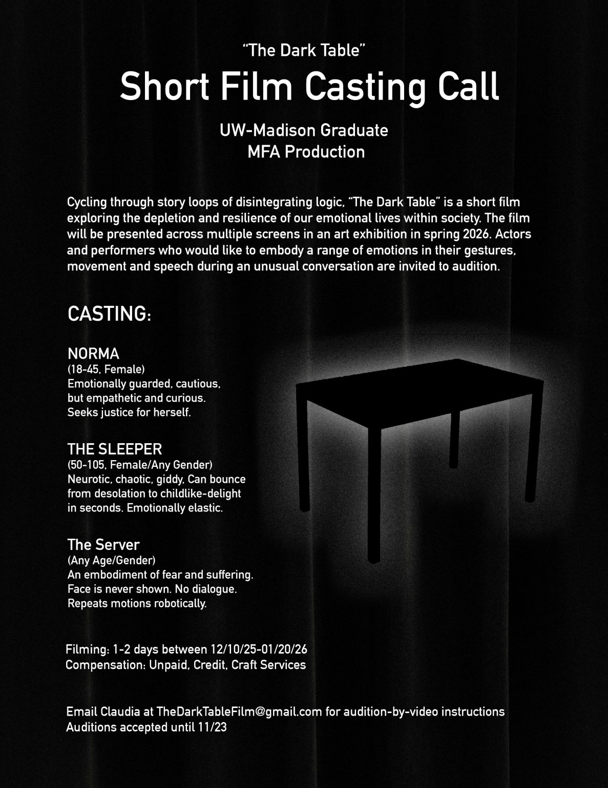 “The Dark Table” Short Film Casting Call – Theatre and Drama – UW–Madison